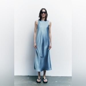 Zara | Dresses | Zara Satin Blue Dress Blogger Fav | Poshmark